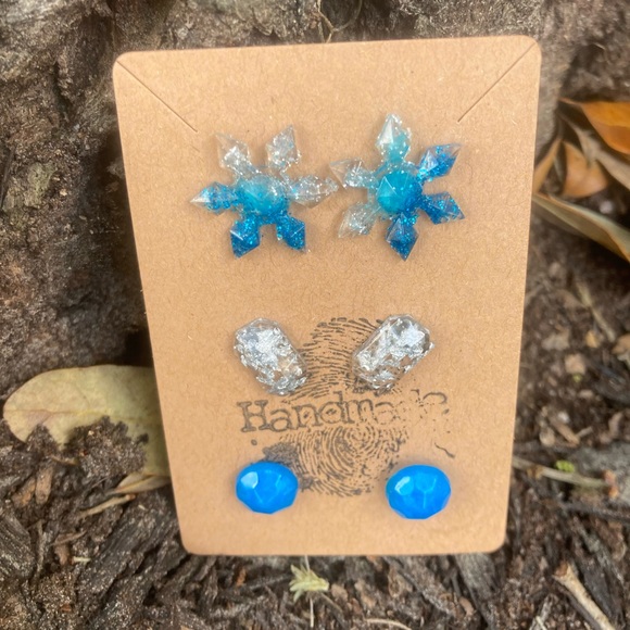 Jewelry | Frozen Earring Trio Silver And Clear Blue | Poshmark